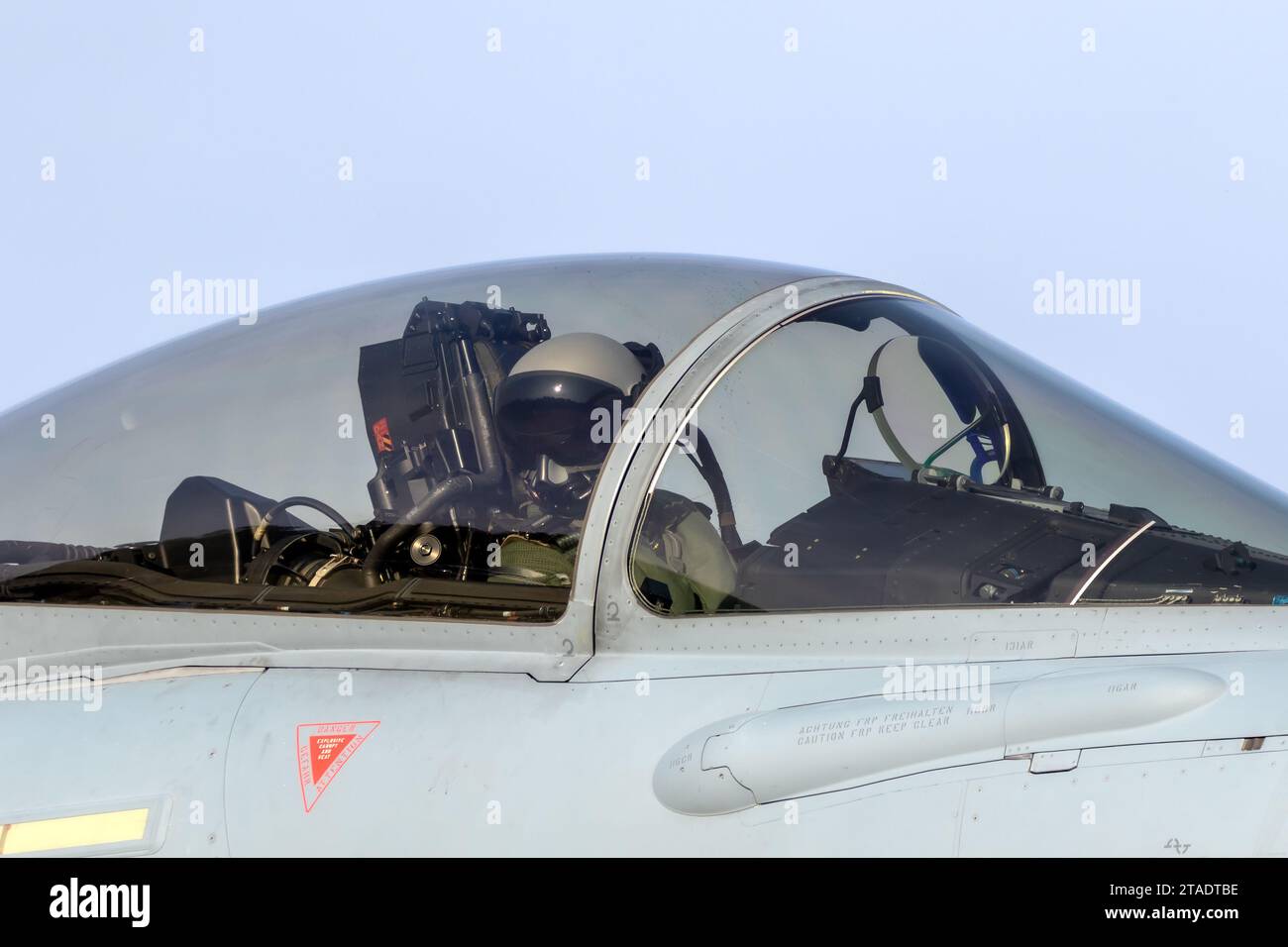 German Air Force pilot in a Eurofighter Typhoon fighter jet at the ...