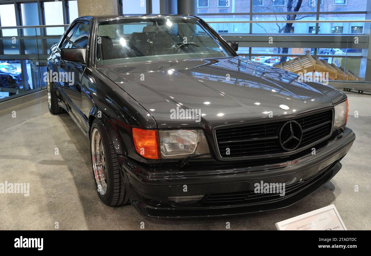 1986 Mercedes-Benz 500 SEC AMG 6.0 "Wide-Body", auction estimate $600,000-750,000, on display at ...