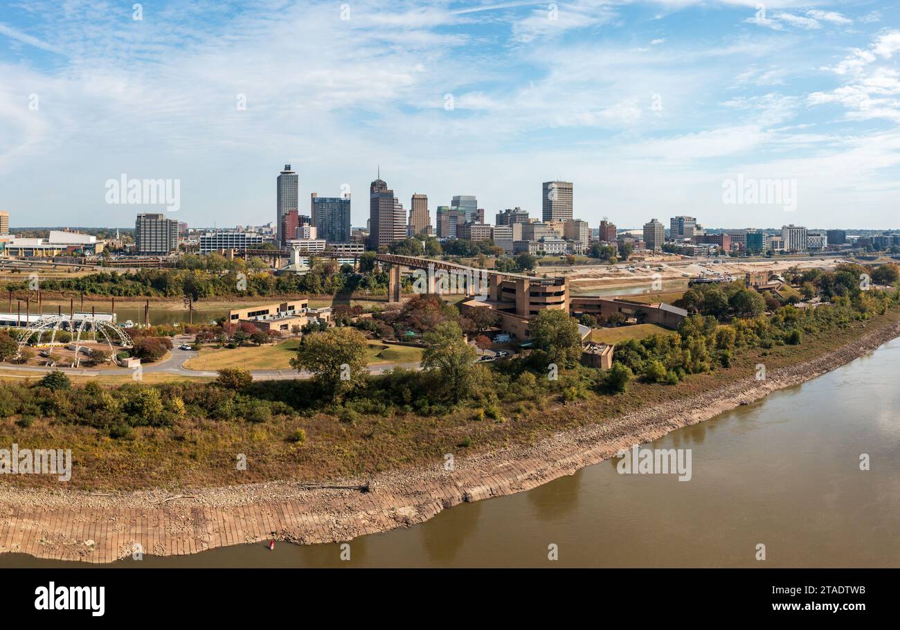 Panoramic view of Memphis Tennessee cityscape with low water levels in ...