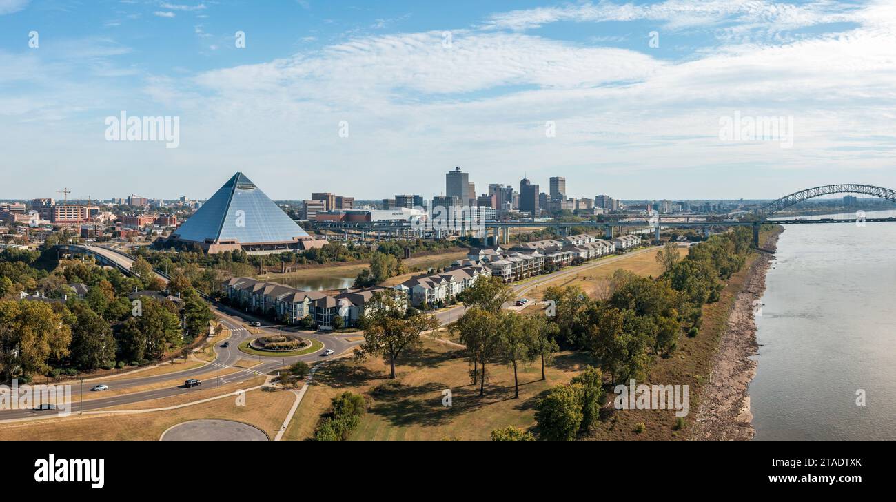 Panoramic view of Memphis Tennessee cityscape with low water levels in ...