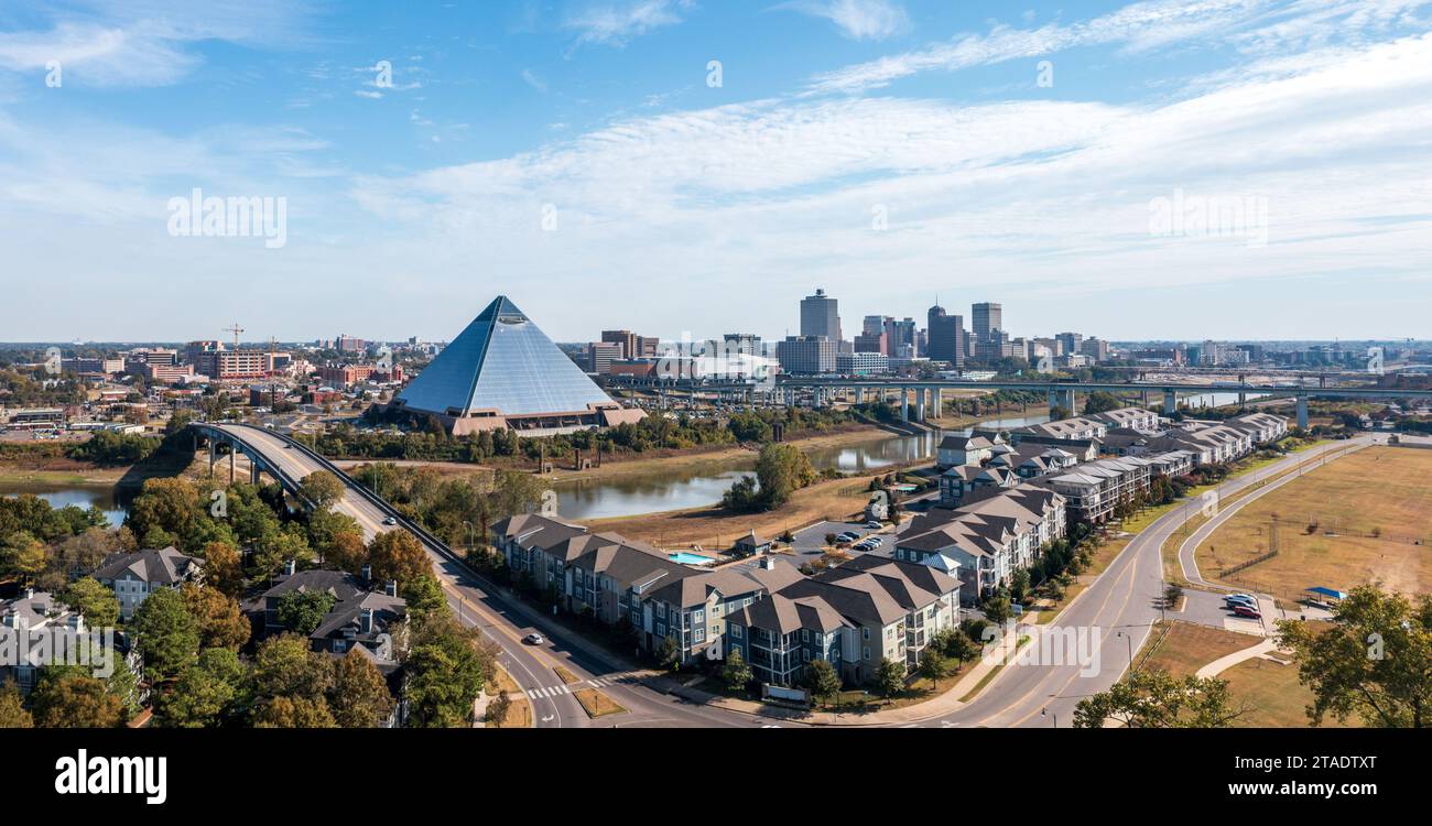 Panoramic view of Memphis Tennessee cityscape with low water levels in ...