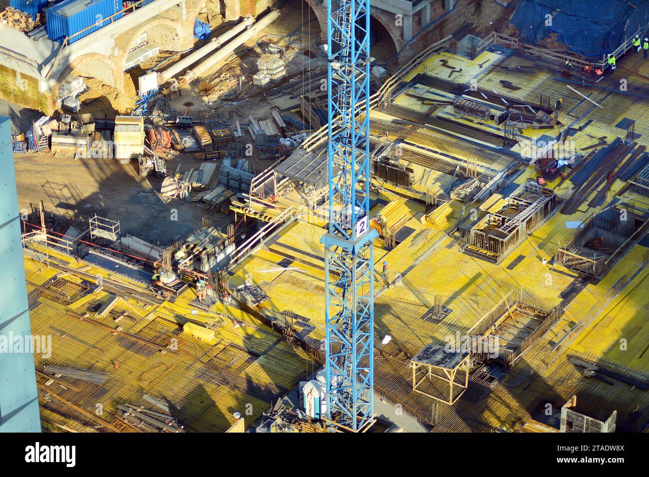 High rise building under construction. Installation of glass facade ...