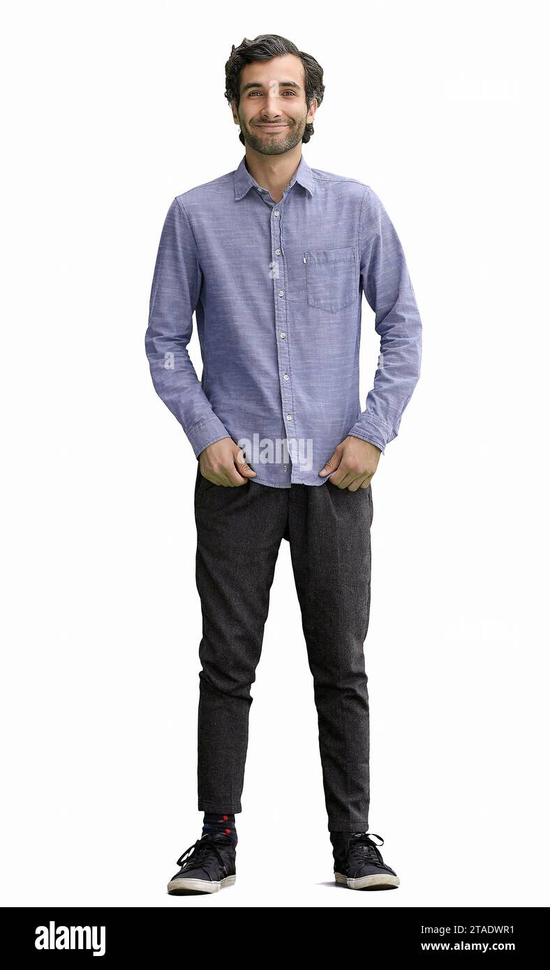 full-length portrait of a young man. standing isolated on white ...