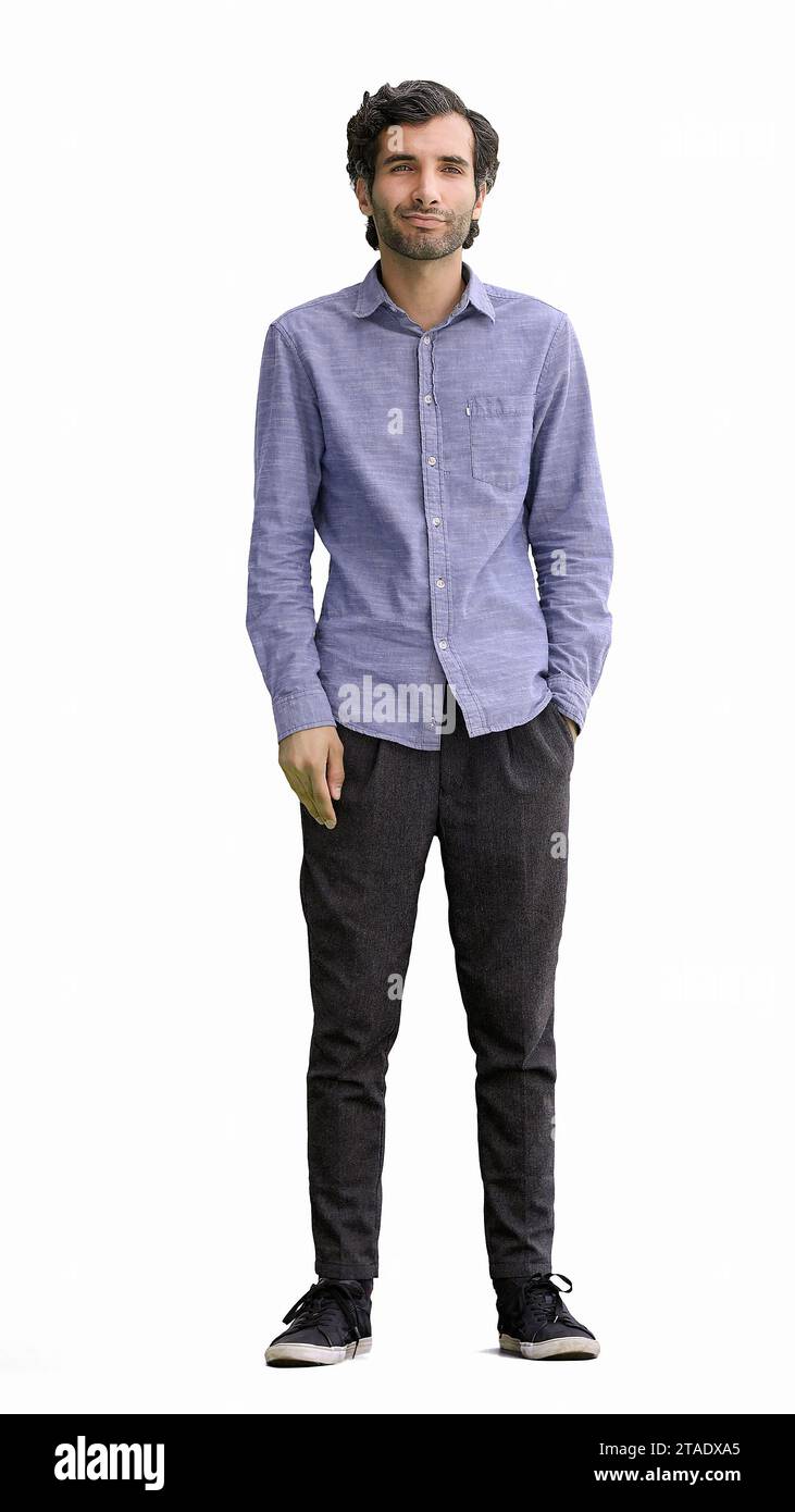 full-length portrait of a young man. standing isolated on white ...