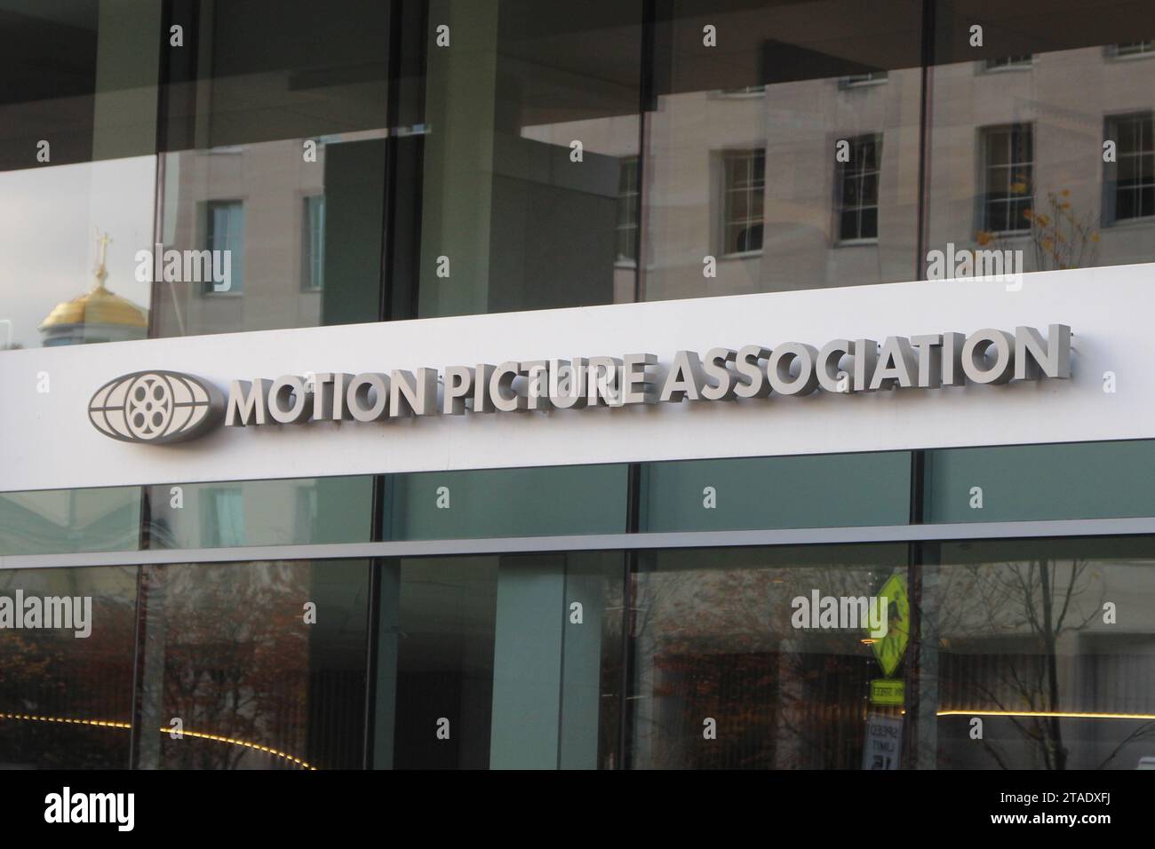 Signage from the exterior of the headquarters of the Motion Picture ...