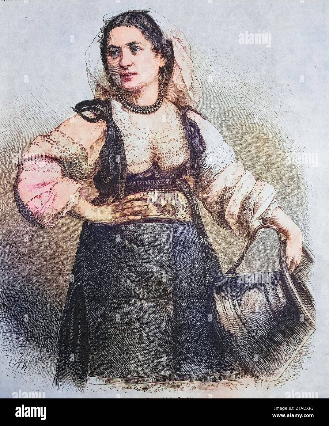 Frau, Händlerin mit einem Krug, Giocciara auf der spanischen Treppe ...