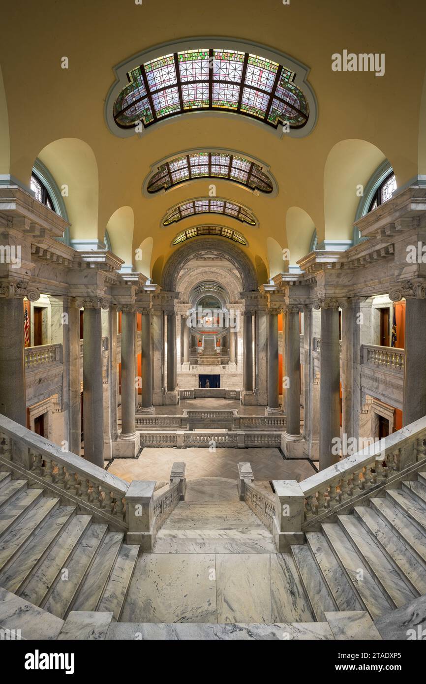 Main corridor and grand staircases of the Kentucky State Capitol ...