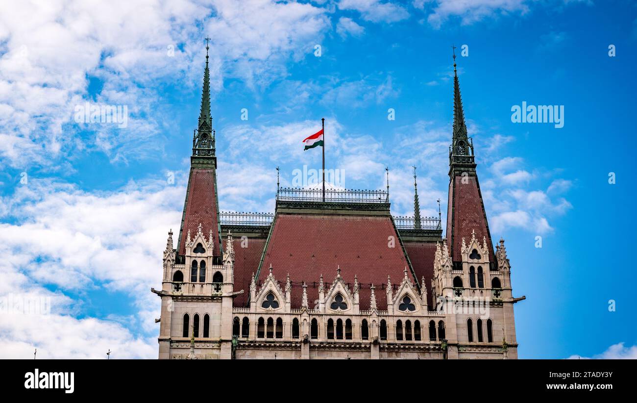 detail of towers of Hungarian Parliament Building, Budapest, Hungary ...