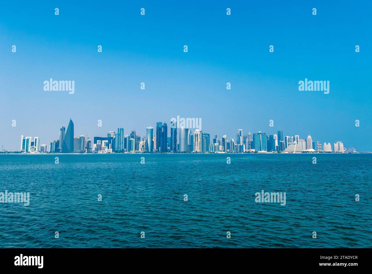 Doha, Qatar, November 1, 2023. View of skyscrapers from the sea Stock ...