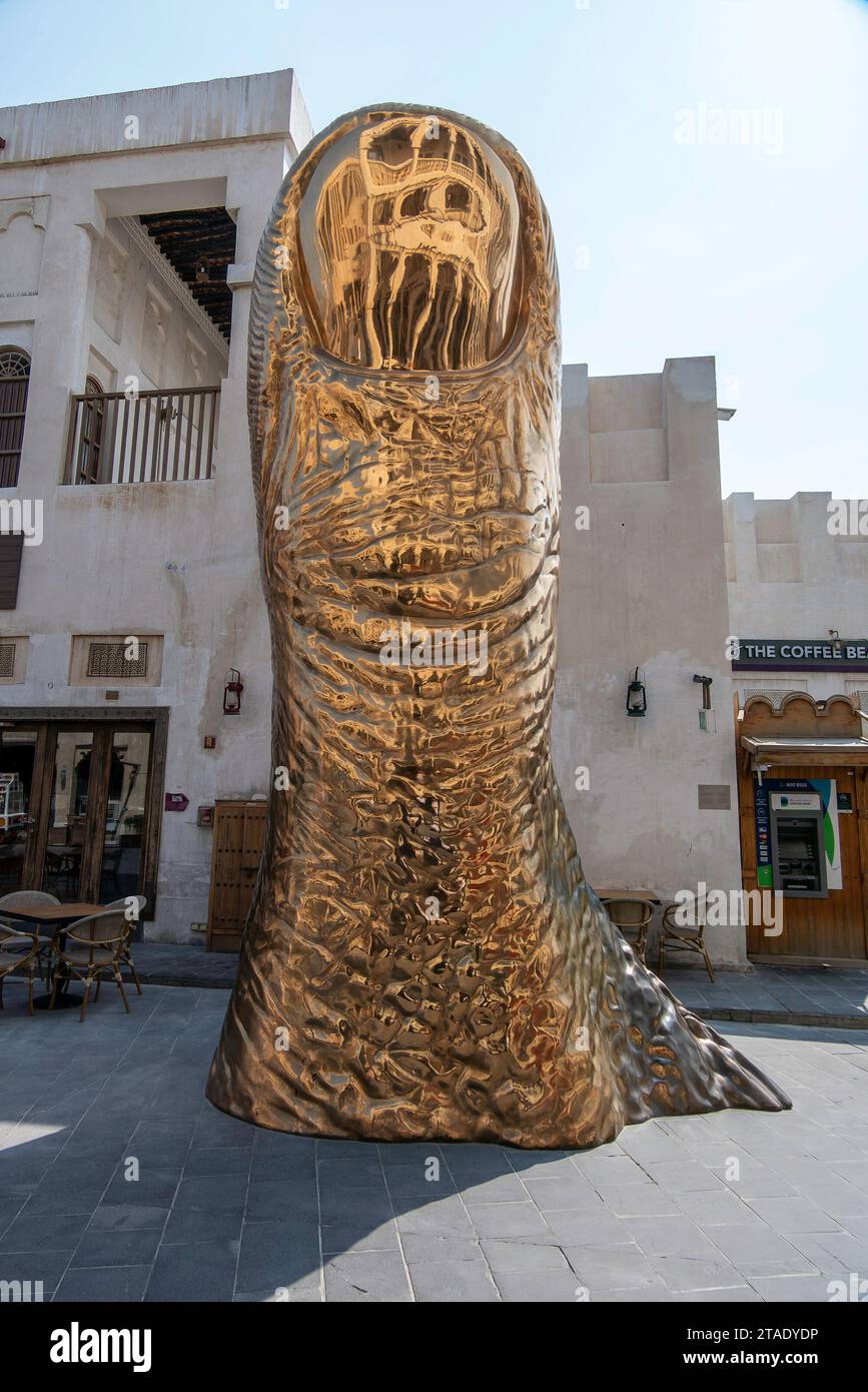 Doha, Qatar, October 31, 2023. The Thumb, by Cesar Baldaccini, is a ...