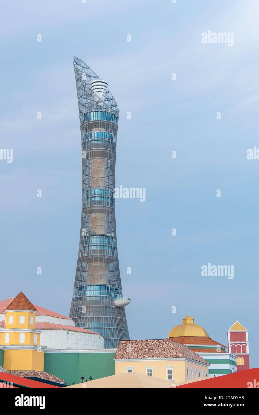 Doha, Qatar, November 1, 2023. The Aspire Tower is a 300-meter skyscraper located in Qatar in ...