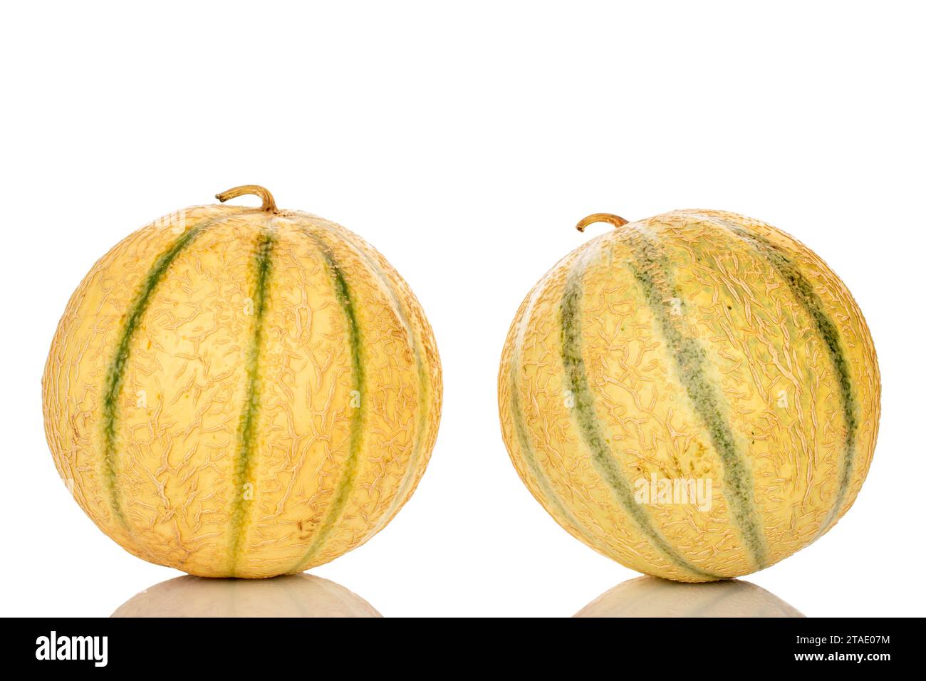 Two whole ripe melons, close-up, isolated on white Stock Photo - Alamy