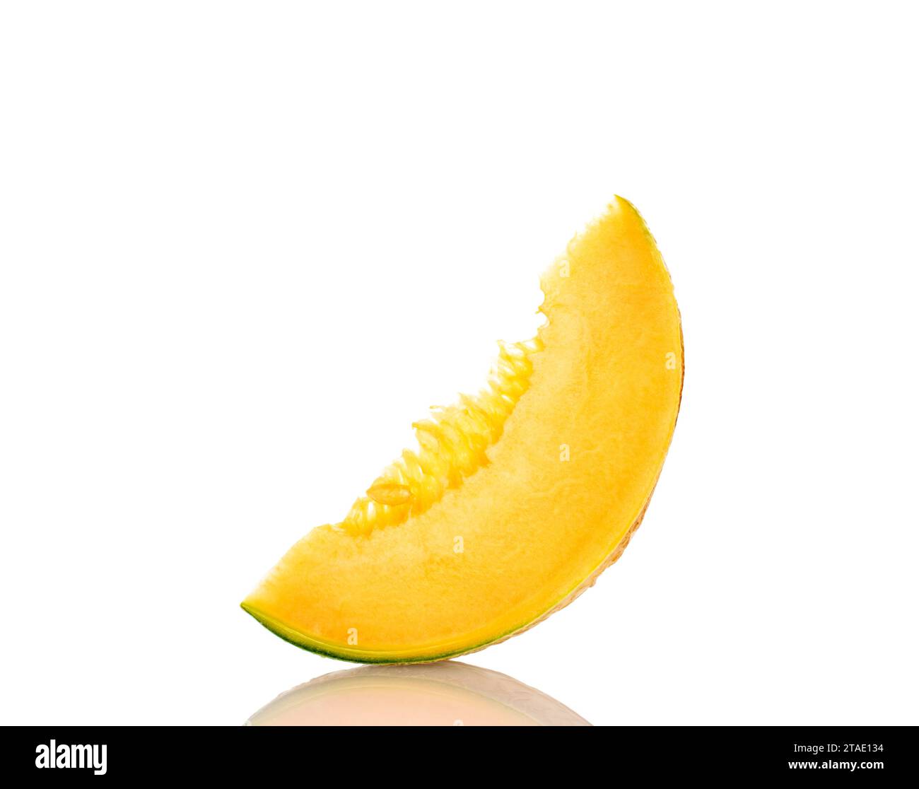 One sweet slice of organic melon, close-up, on a white background Stock ...