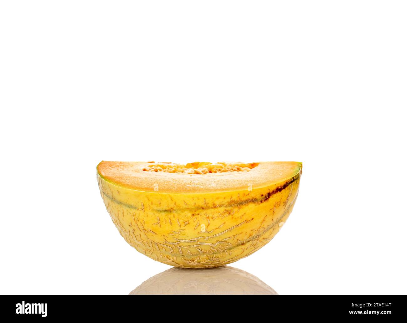 One half ripe sliced melon, close-up, isolated on white Stock Photo - Alamy