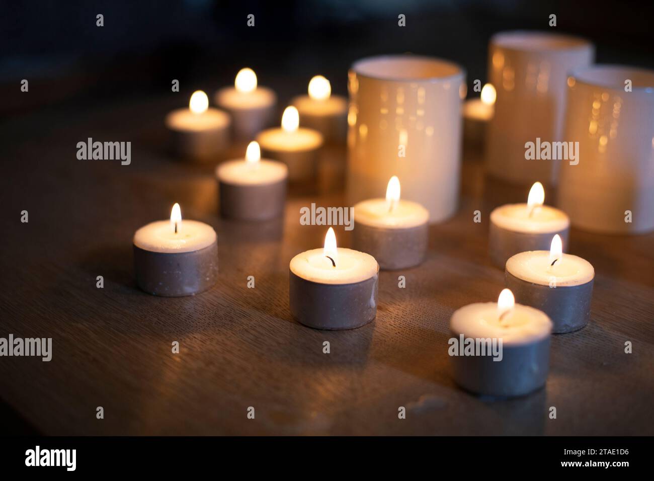 Candles dotted around the living room Stock Photo - Alamy