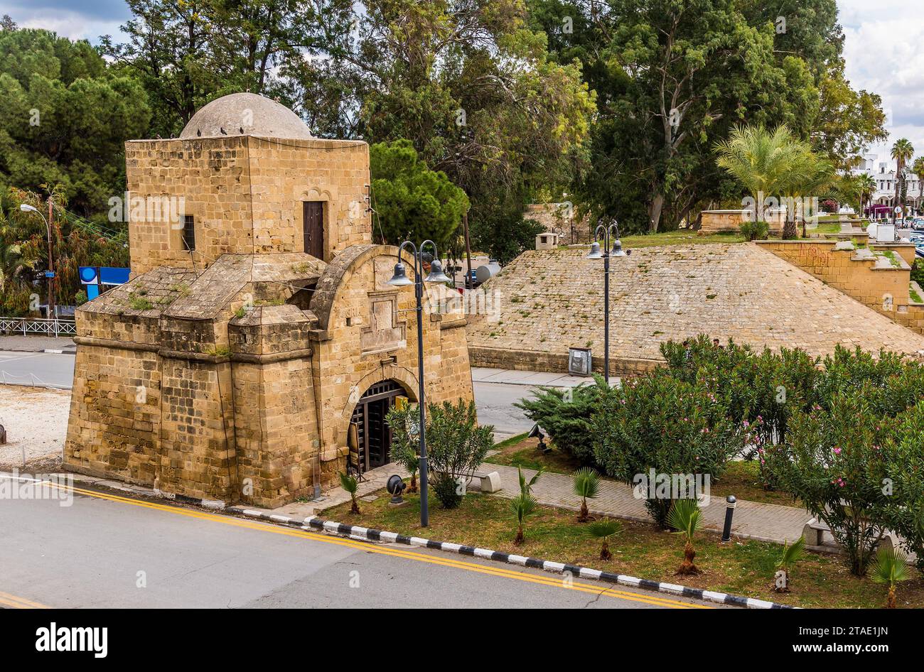 A view of the Kyrenia gate in Northern Nicosia, Cyprus and the remains ...
