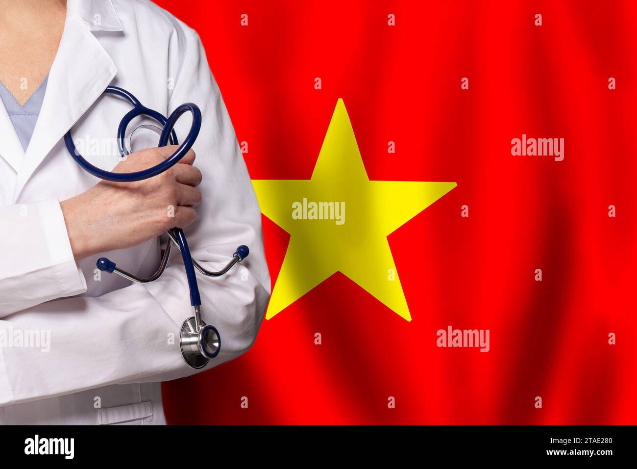 Vietnamese medicine and healthcare concept. Doctor close up against ...