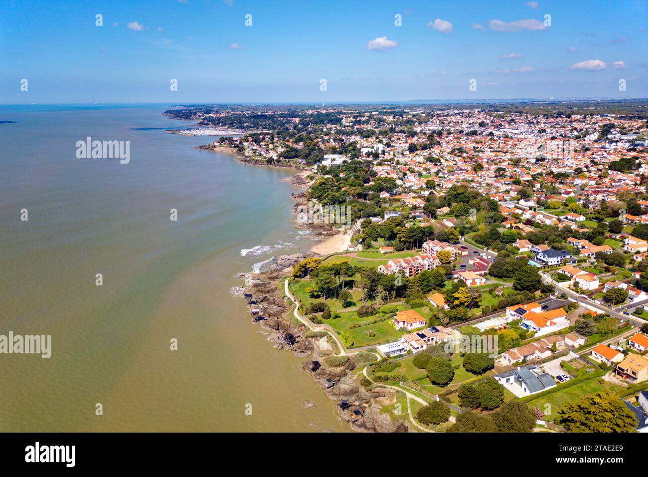 France, Loire Atlantique, Pornic, fishing huts (carrelet), aerial view ...