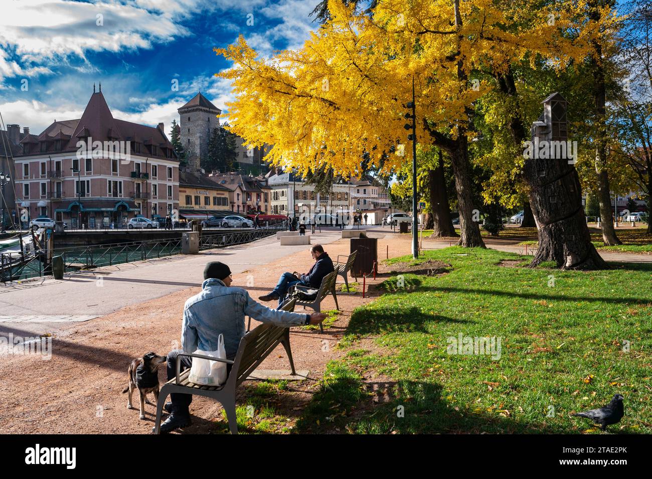 France, Haute Savoie ,Annecy, the city with autumn colors in the garden ...