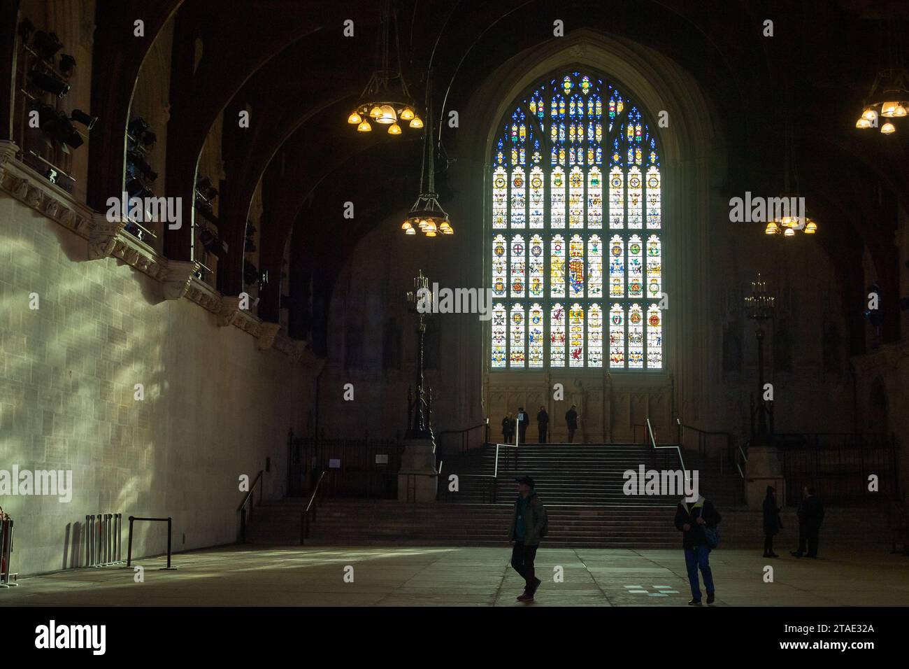 London, UK. 28th November, 2023. Sunlight through the stained glass ...