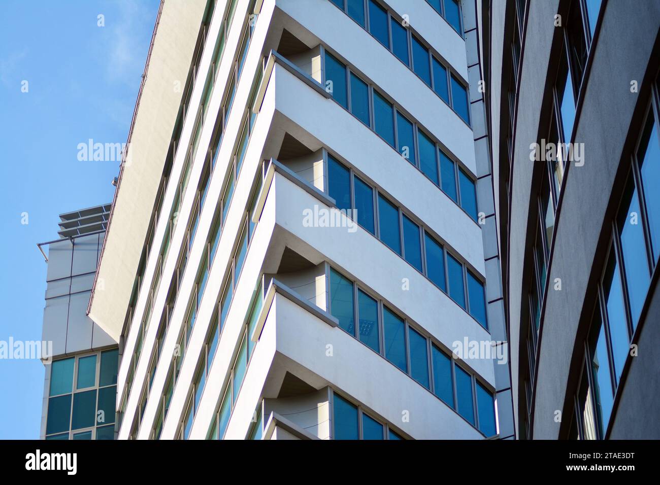 Modern office building in the city with windows and steel and aluminum ...