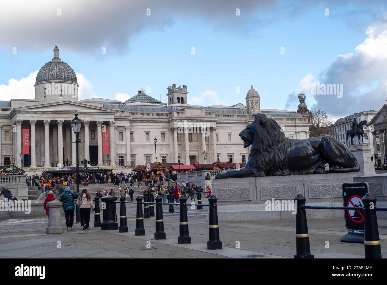 London, UK. 28th November, 2023. London, UK. 28th November, 2023. A fountain at Trafalgar Square ...