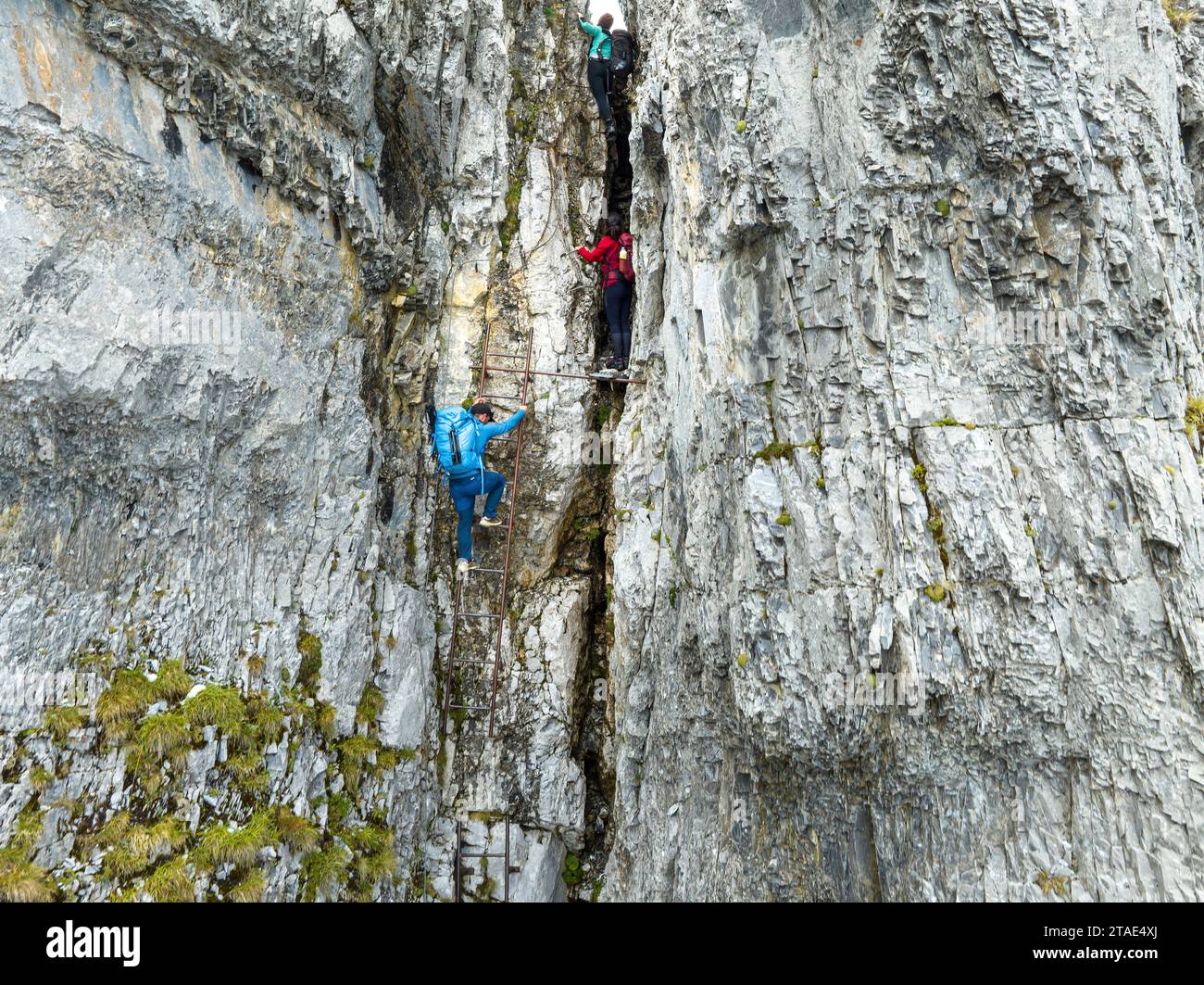 Switzerland, Valais, Champéry, Tour des Dents Blanches, hikers on the ...