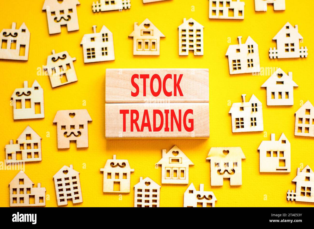 Stock trading symbol. Concept words Stock trading on beautiful wooden ...