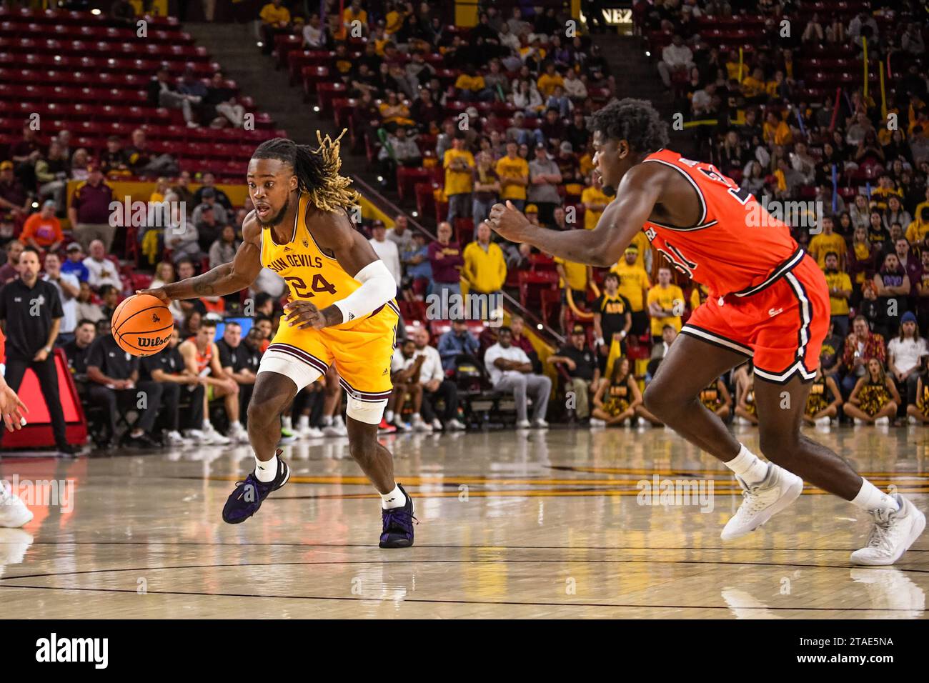 Arizona State Sun Devils forward Bryant Selebangue (24) drives towards ...