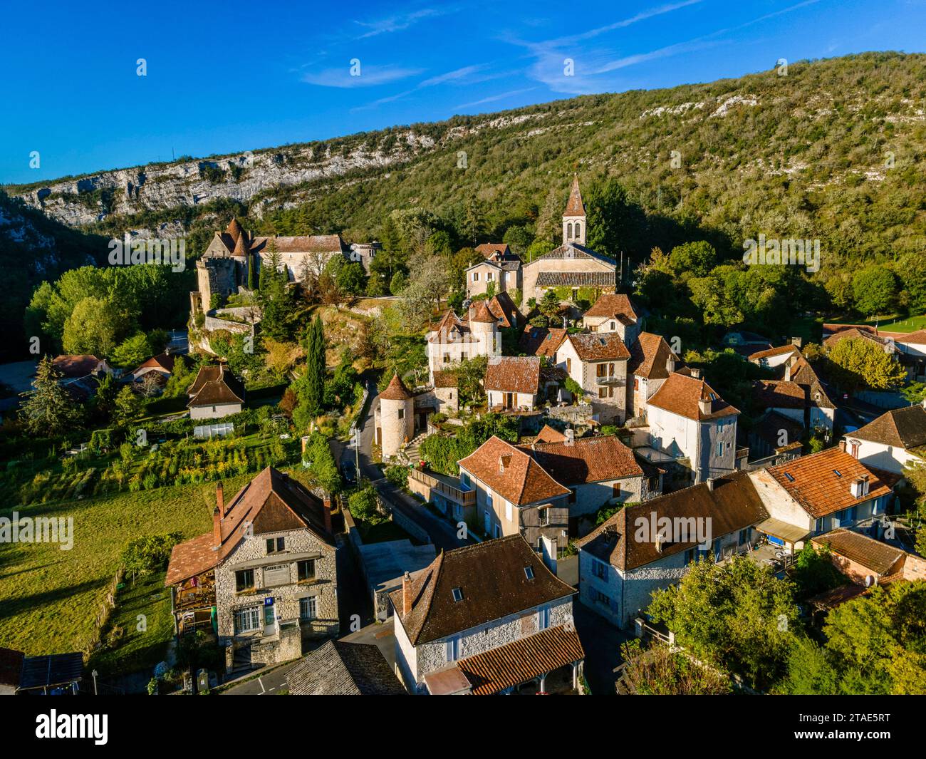 France, Lot, Cabrerets, Cele valley (aerial view Stock Photo - Alamy