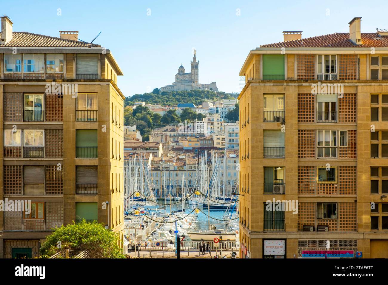 France, Bouches du Rhone, Marseille, the Old Port and Notre Dame de la ...
