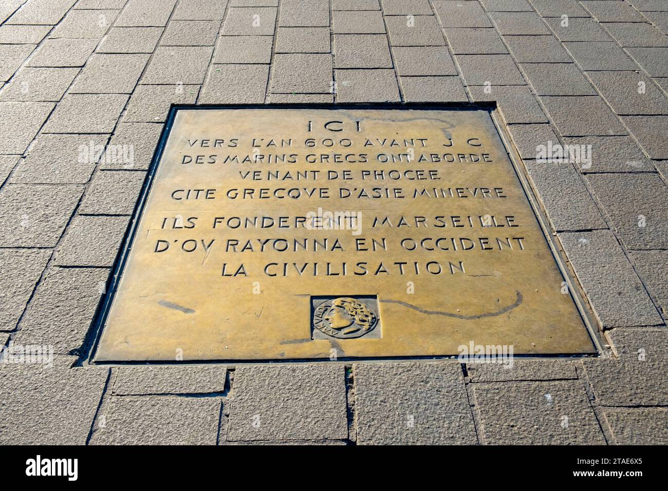 France, Bouches du Rhone, Marseille, the Old Port, commemorative plaque ...