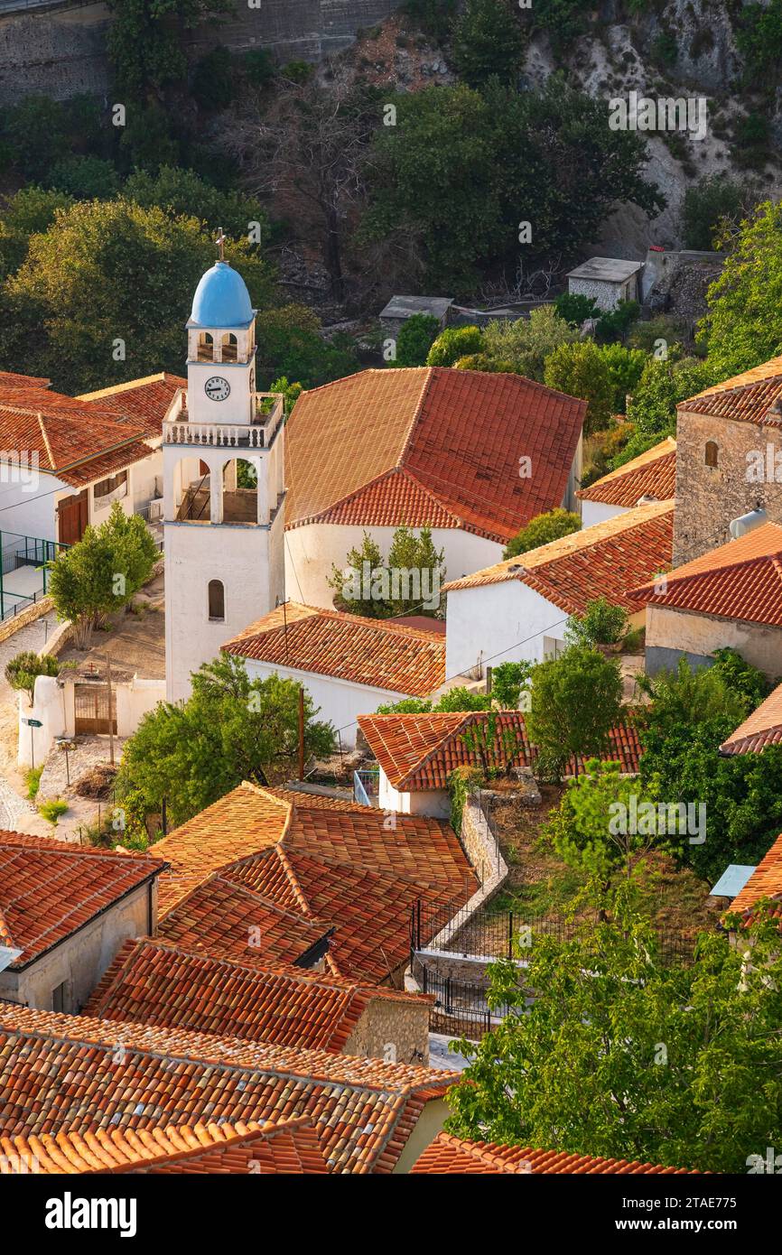 Albania, Vlora province, the old village of Dhermi built on a slope of ...