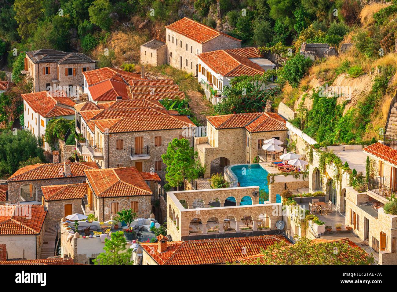Albania, Vlora province, the old village of Dhermi built on a slope of ...