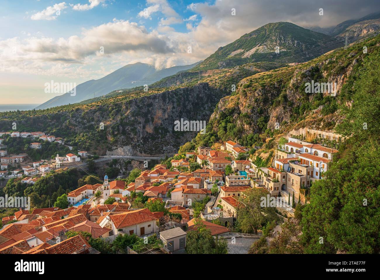 Albania, Vlora province, the old village of Dhermi built on a slope of ...