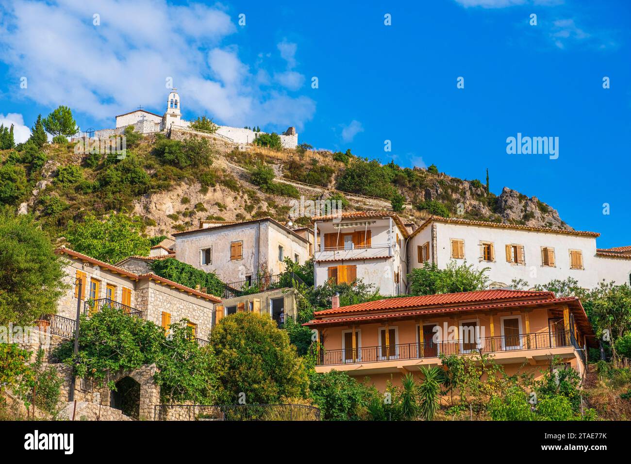 Albania, Vlora province, the old village of Dhermi built on a slope of ...