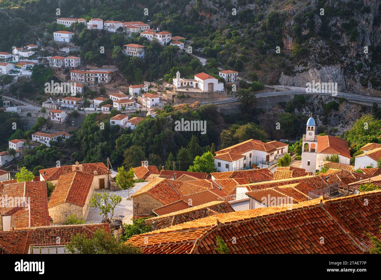 Albania, Vlora province, the old village of Dhermi built on a slope of ...