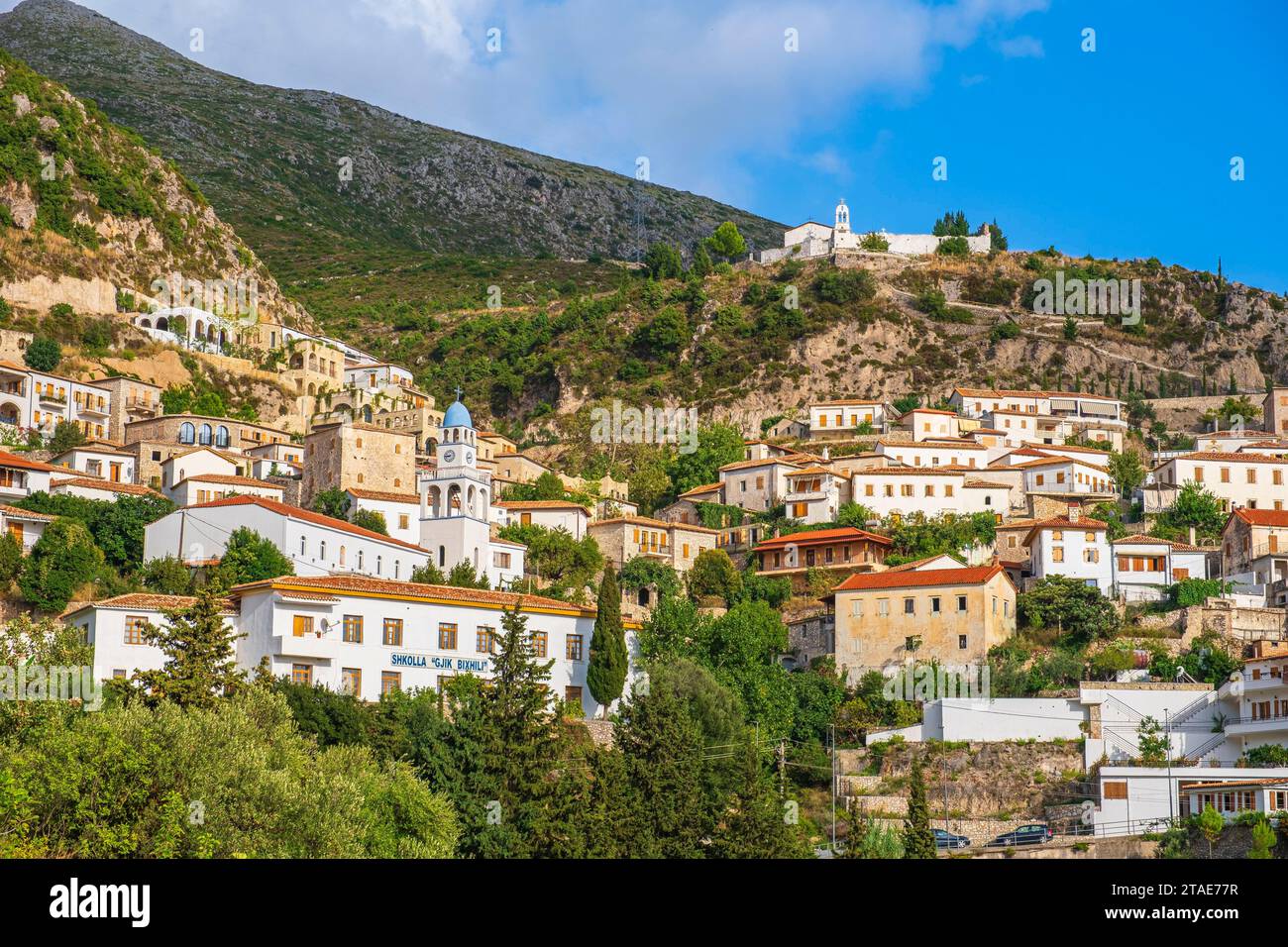 Albania, Vlora province, the old village of Dhermi built on a slope of ...