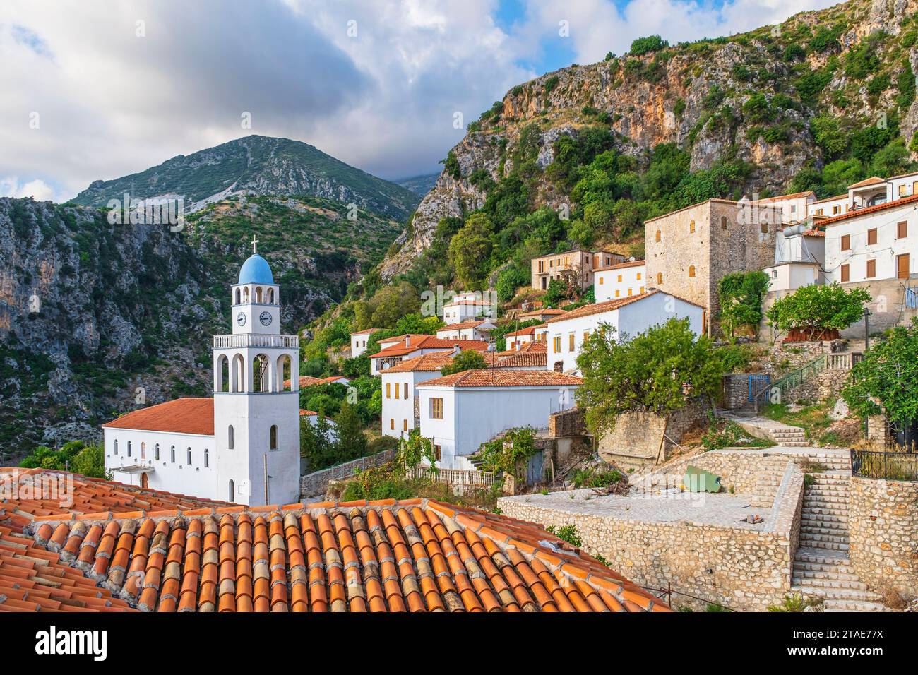 Albania, Vlora province, the old village of Dhermi built on a slope of ...