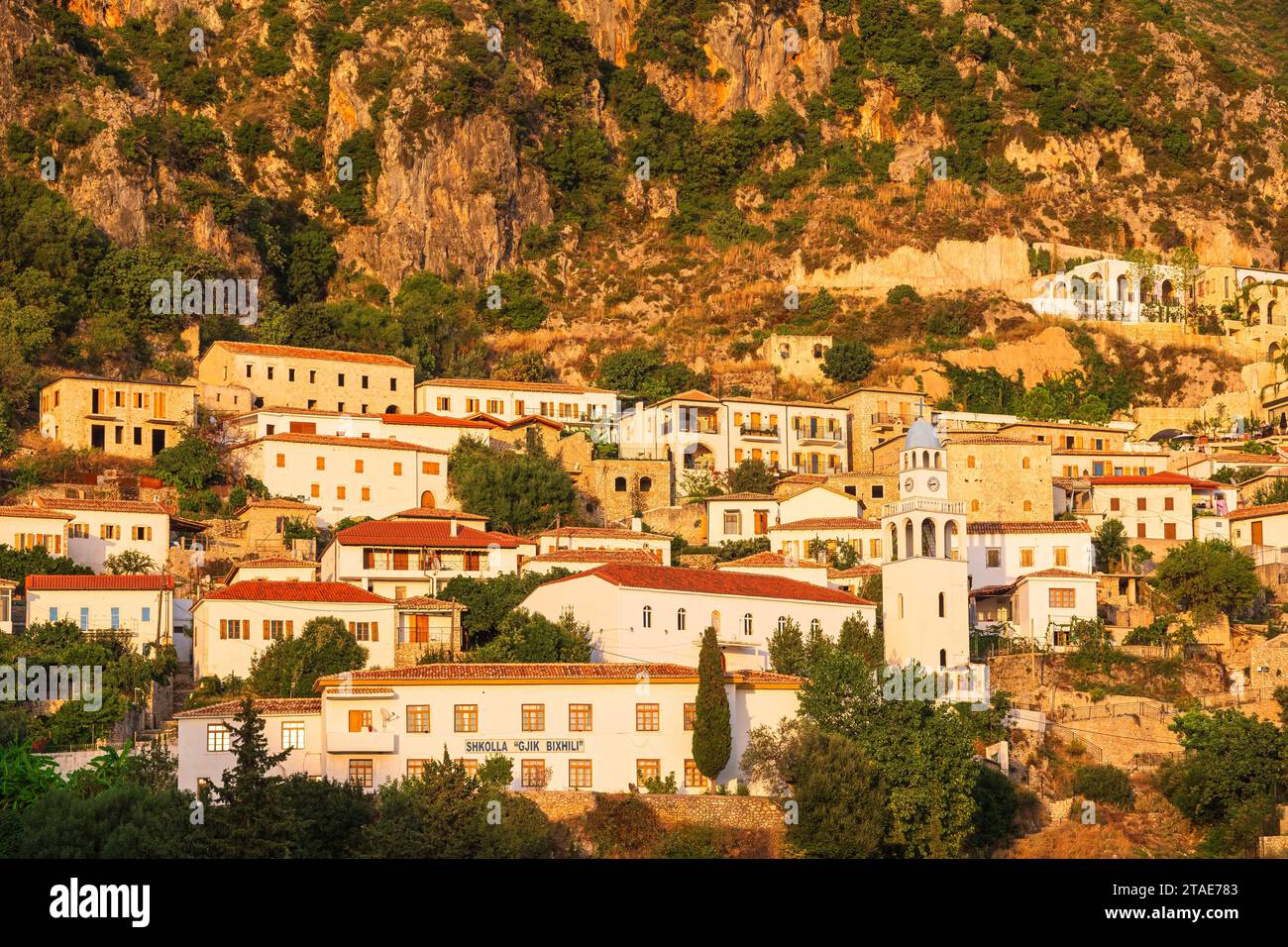 Albania, Vlora province, the old village of Dhermi built on a slope of ...