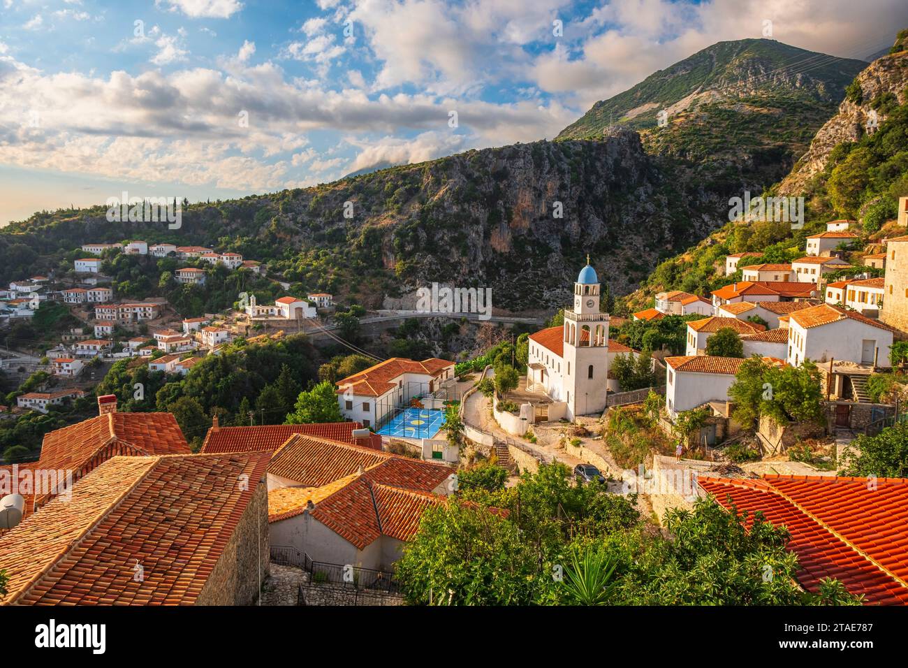 Albania, Vlora province, the old village of Dhermi built on a slope of ...