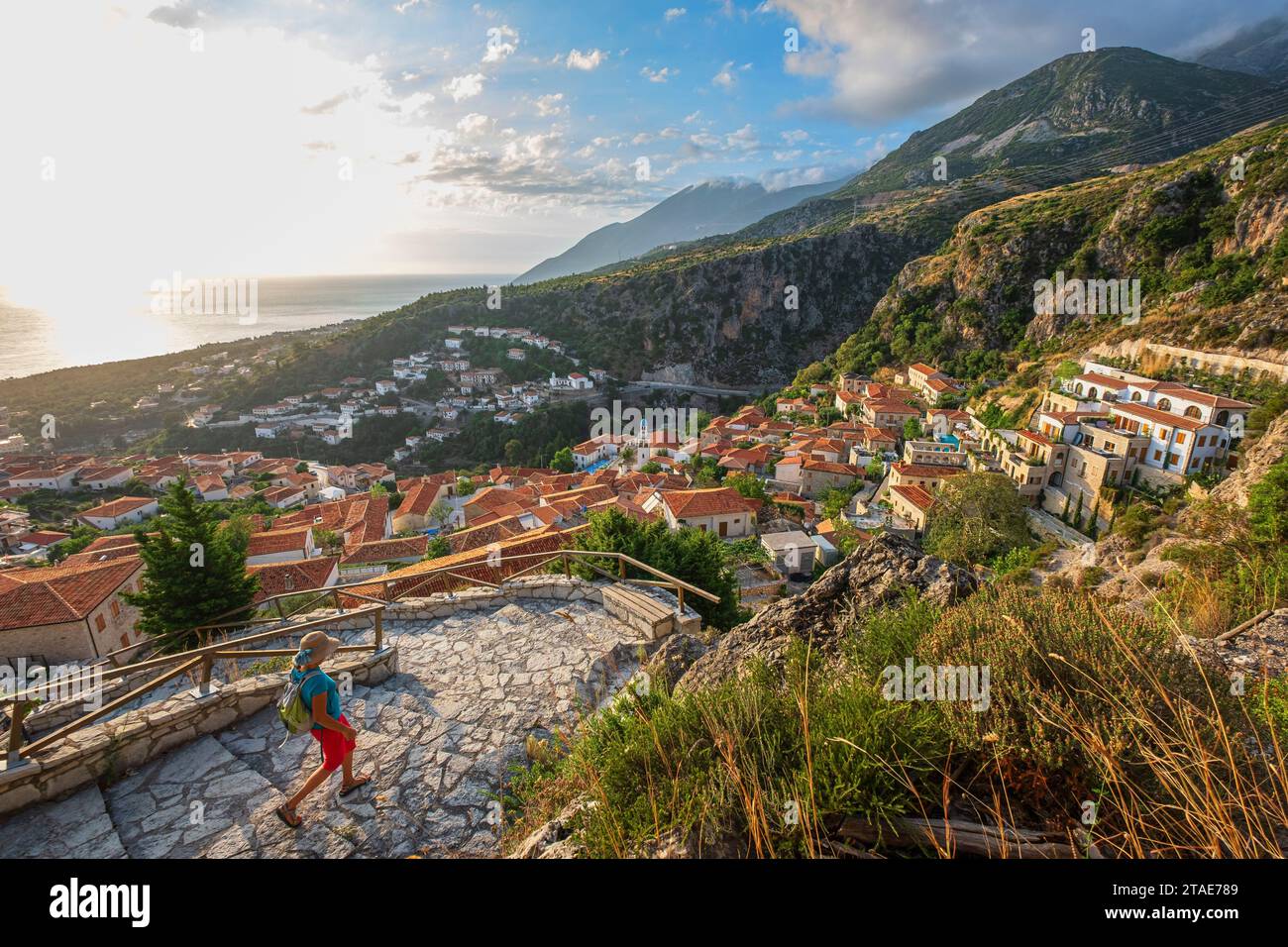 Albania, Vlora province, the old village of Dhermi built on a slope of ...
