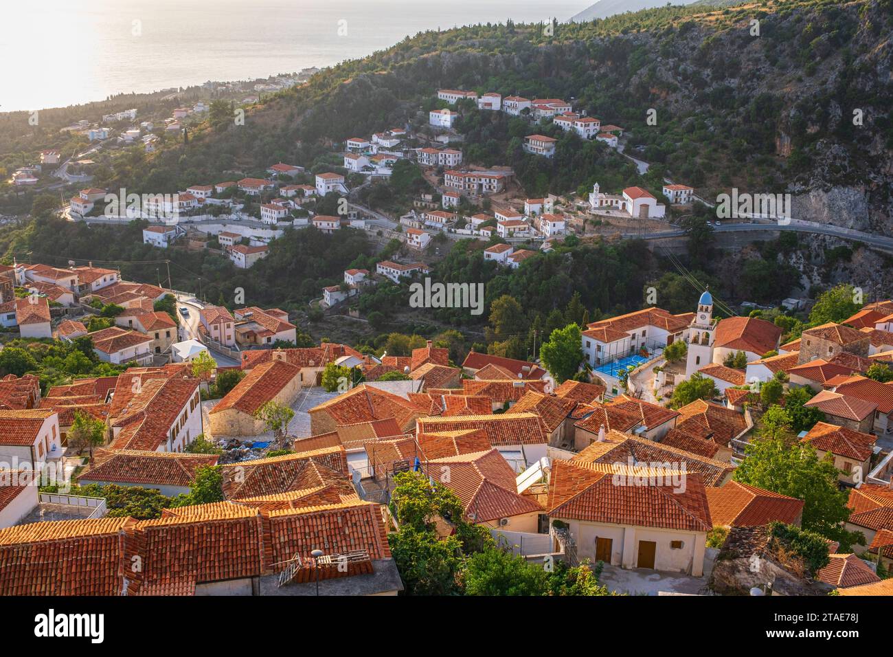 Albania, Vlora province, the old village of Dhermi built on a slope of ...
