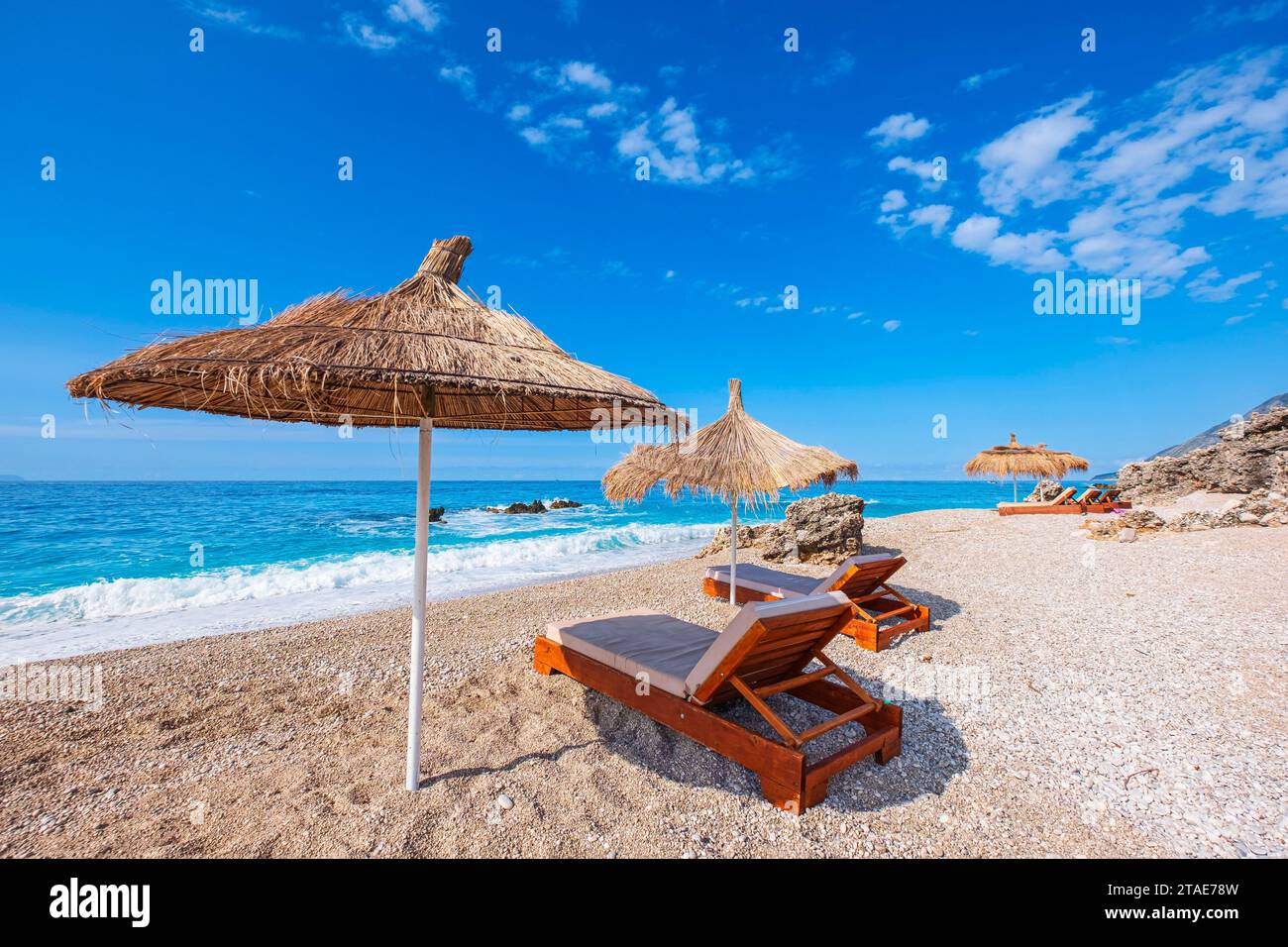 Albania, Vlora province, Dhermi, seaside resort on the Albanian Riviera ...