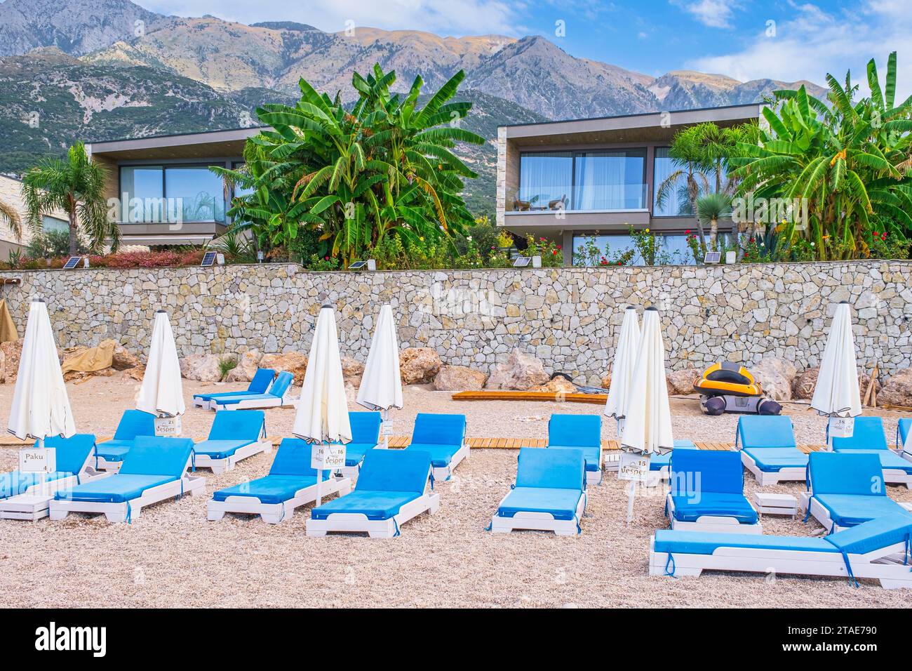 Albania, Vlora province, Dhermi, seaside resort on the Albanian Riviera ...
