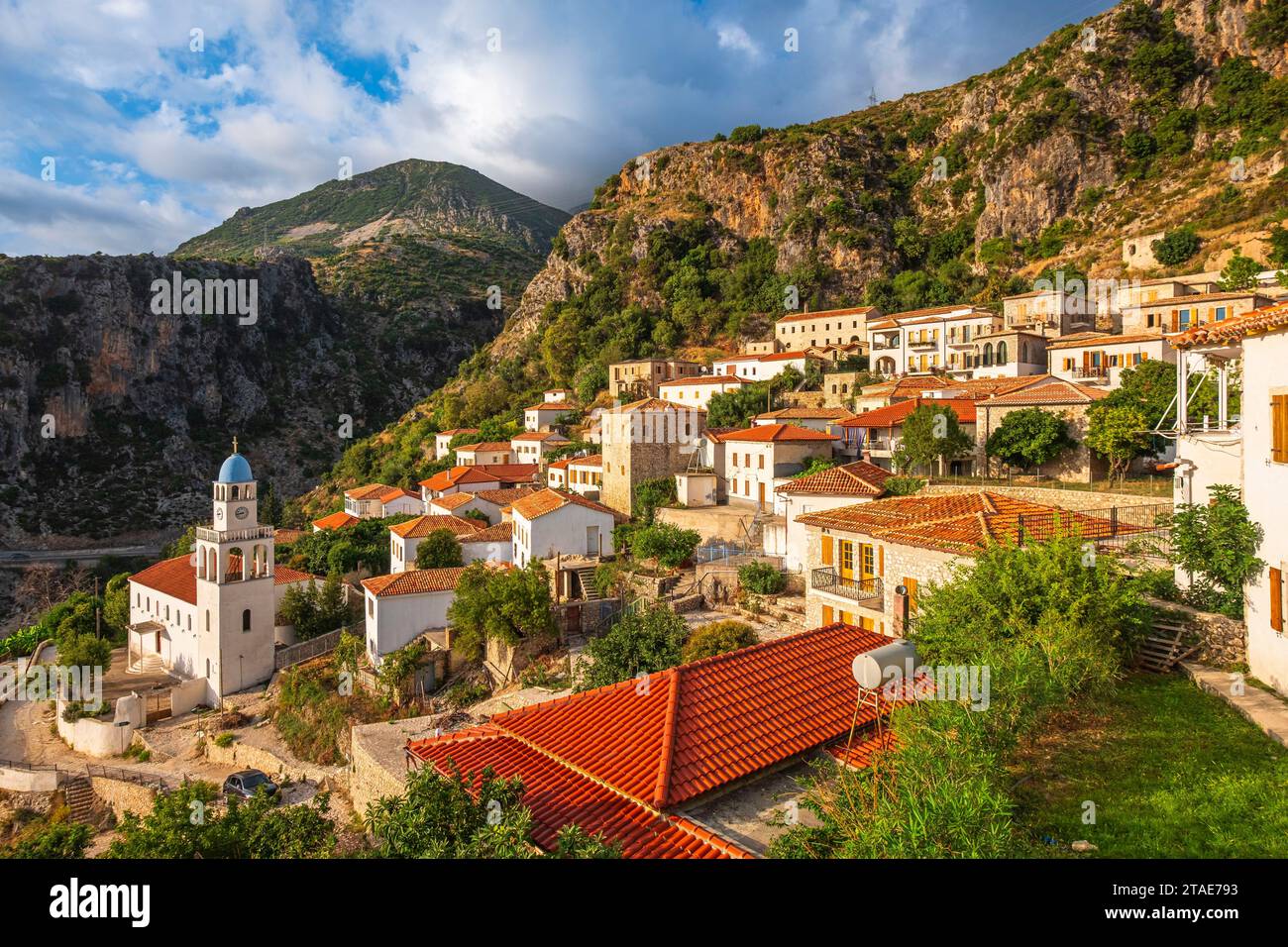 Albania, Vlora province, the old village of Dhermi built on a slope of ...