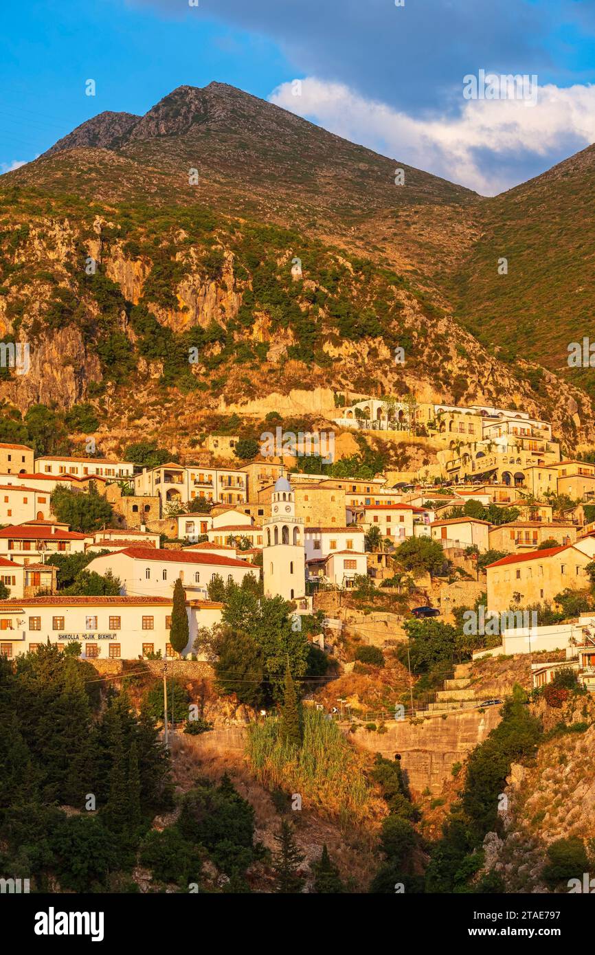 Albania, Vlora province, the old village of Dhermi built on a slope of ...