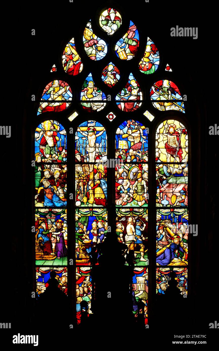 France, Finistere, Pleyben, parochial enclosure, the church, stained ...
