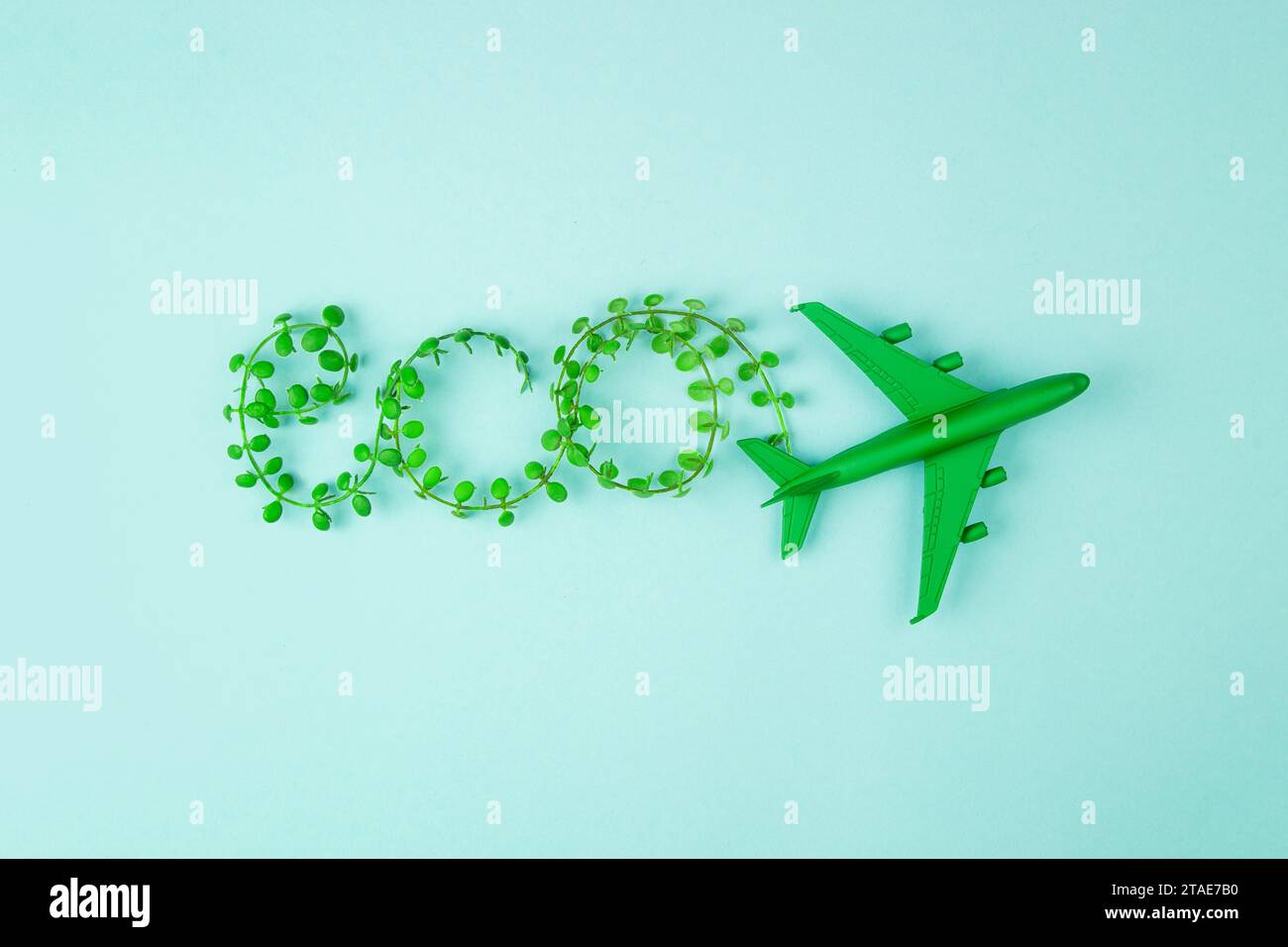 Eco aviation flight - green plane. Sustainability concept Stock Photo ...