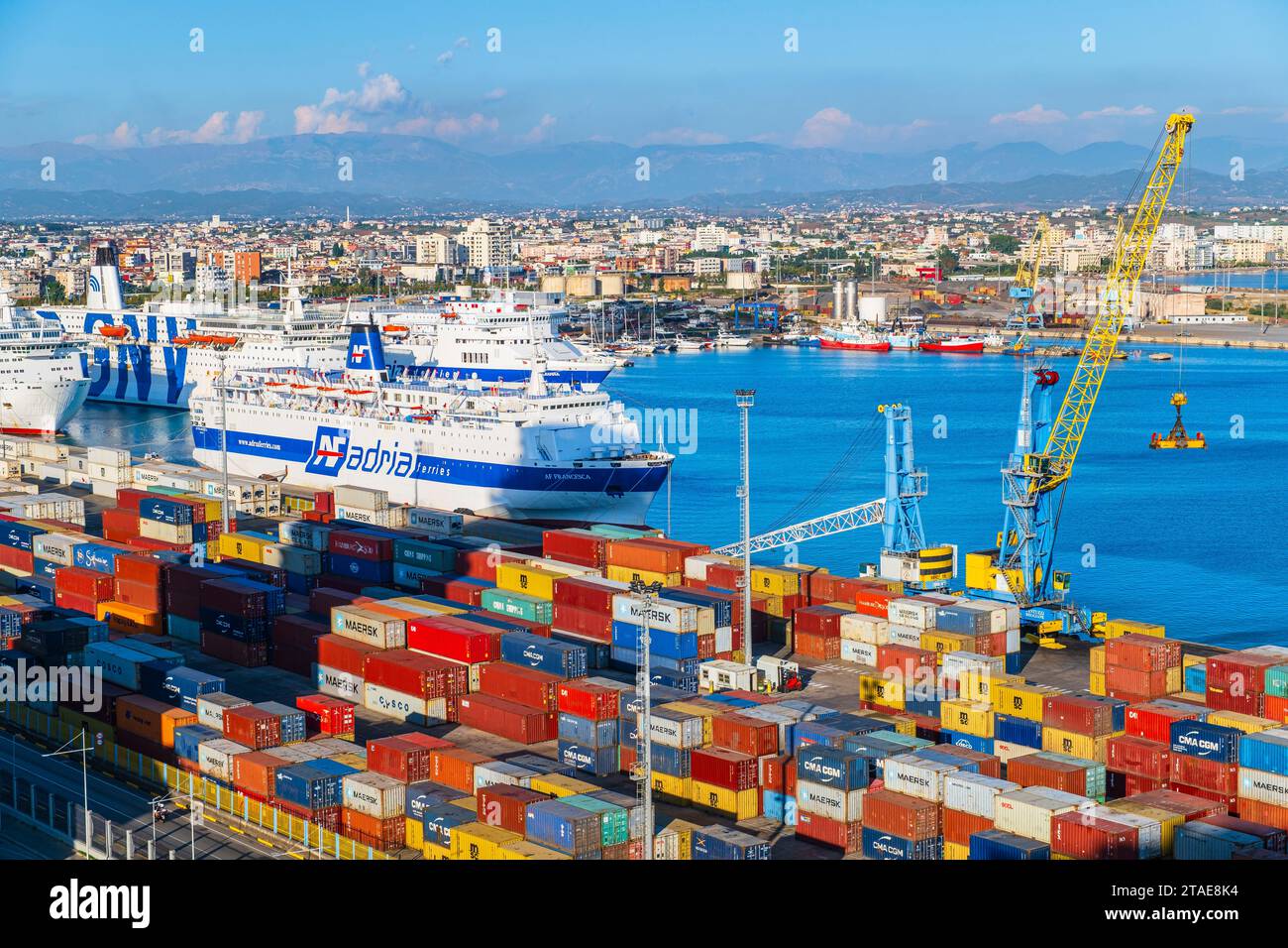 Albania, Durres, the harbour, ferries terminal and containers terminal ...